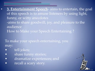 Types of speeches according to PURPOSE | PPTX