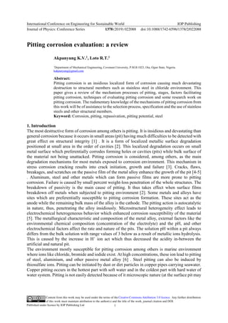Pitting corrosion evaluation: a review | PDF | Chemistry | Science