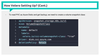 AKS backup with Velero and Workload Identities | PDF