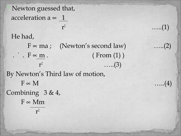 Newton's Law of Universal Gravitation | PPT