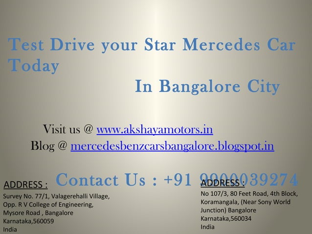 Mercedes Benz Dealer Bangalore - Akshaya motors | PPT