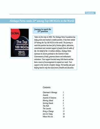 Akshaya Patra Ranked 23rd among Top 100 NGOs by The Global Journal | PDF