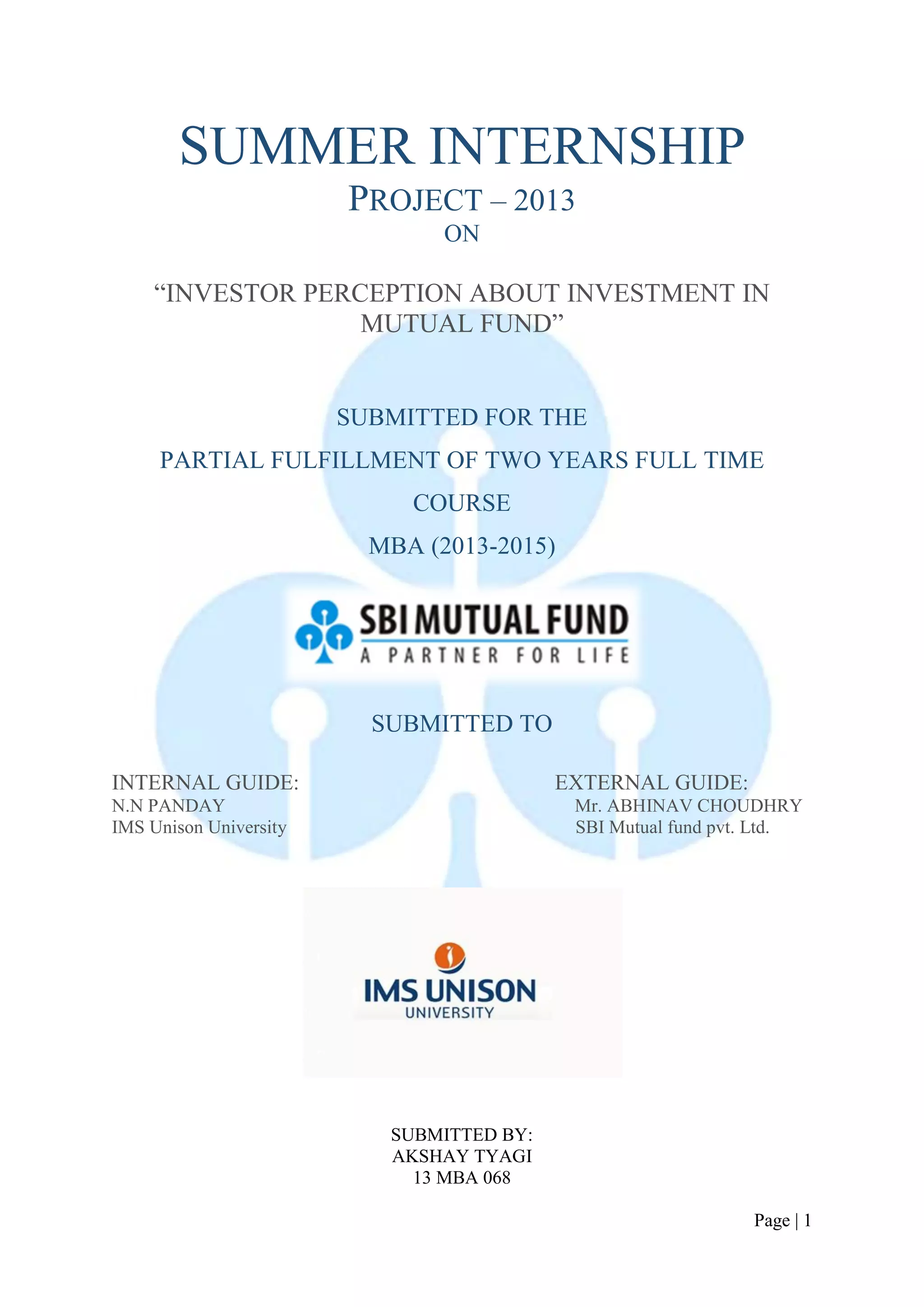 Full Project Report on SBI mutual funds. | PDF