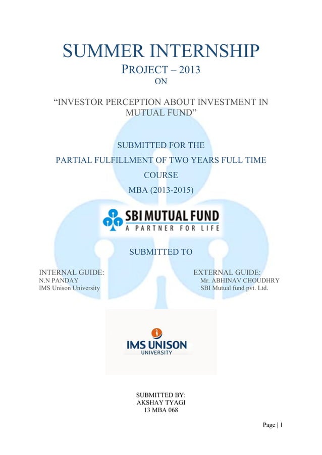 Full Project Report on SBI mutual funds. | PDF