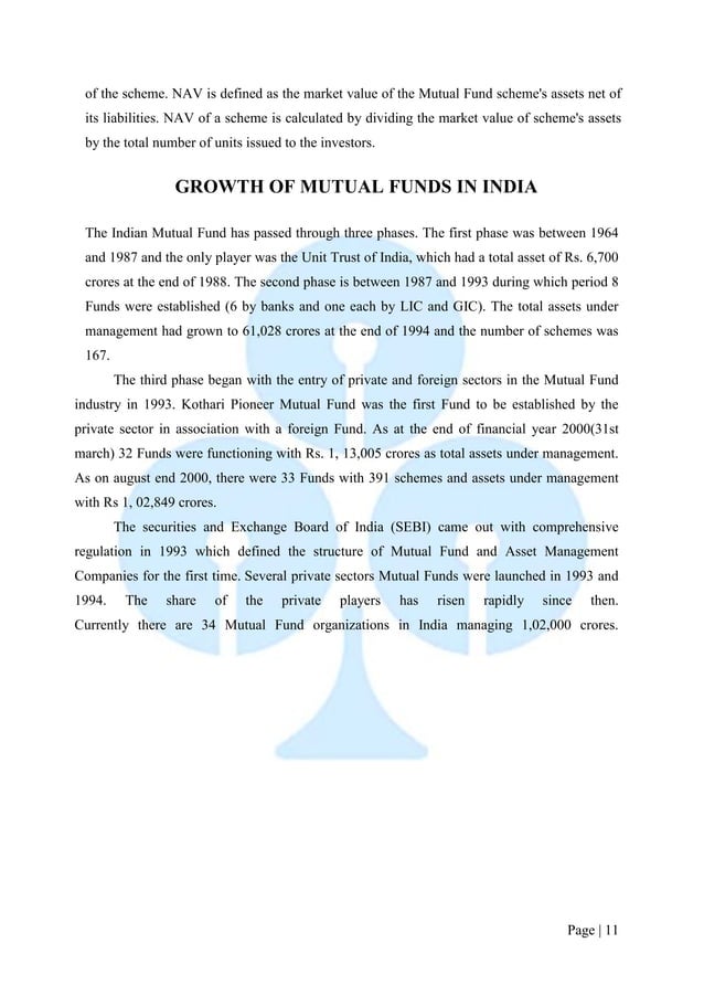 Full Project Report on SBI mutual funds. | PDF