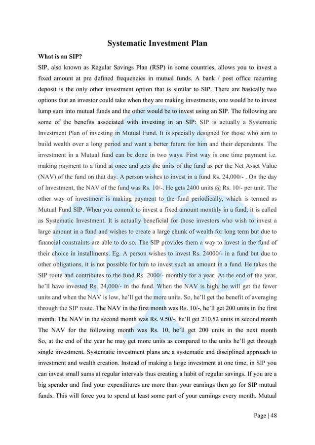 Full Project Report on SBI mutual funds. | PDF