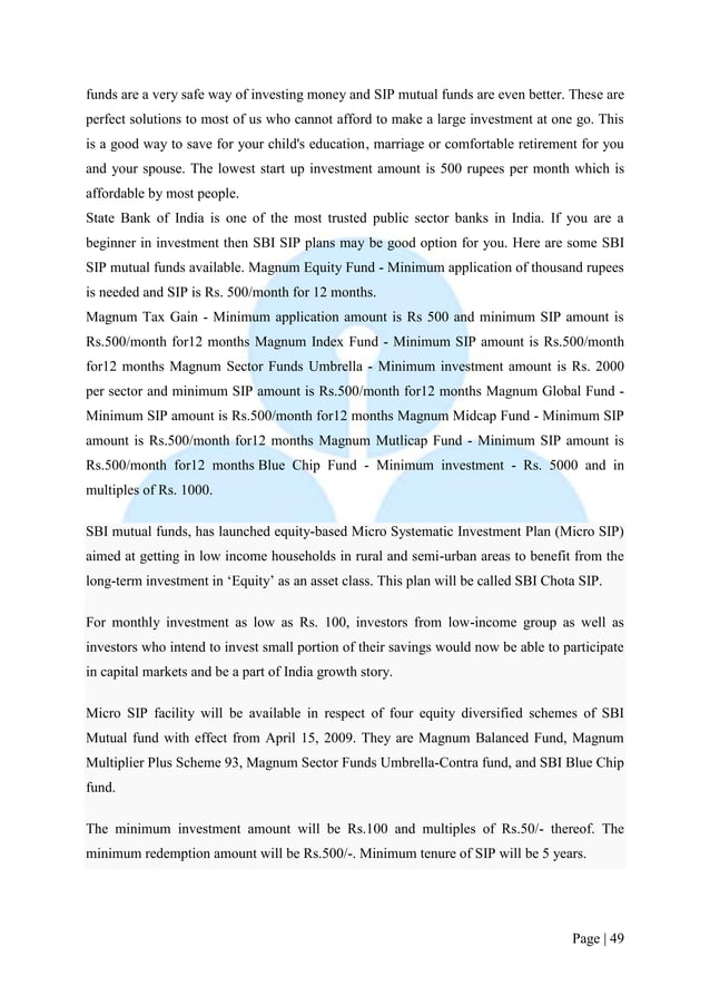 Full Project Report on SBI mutual funds. | PDF