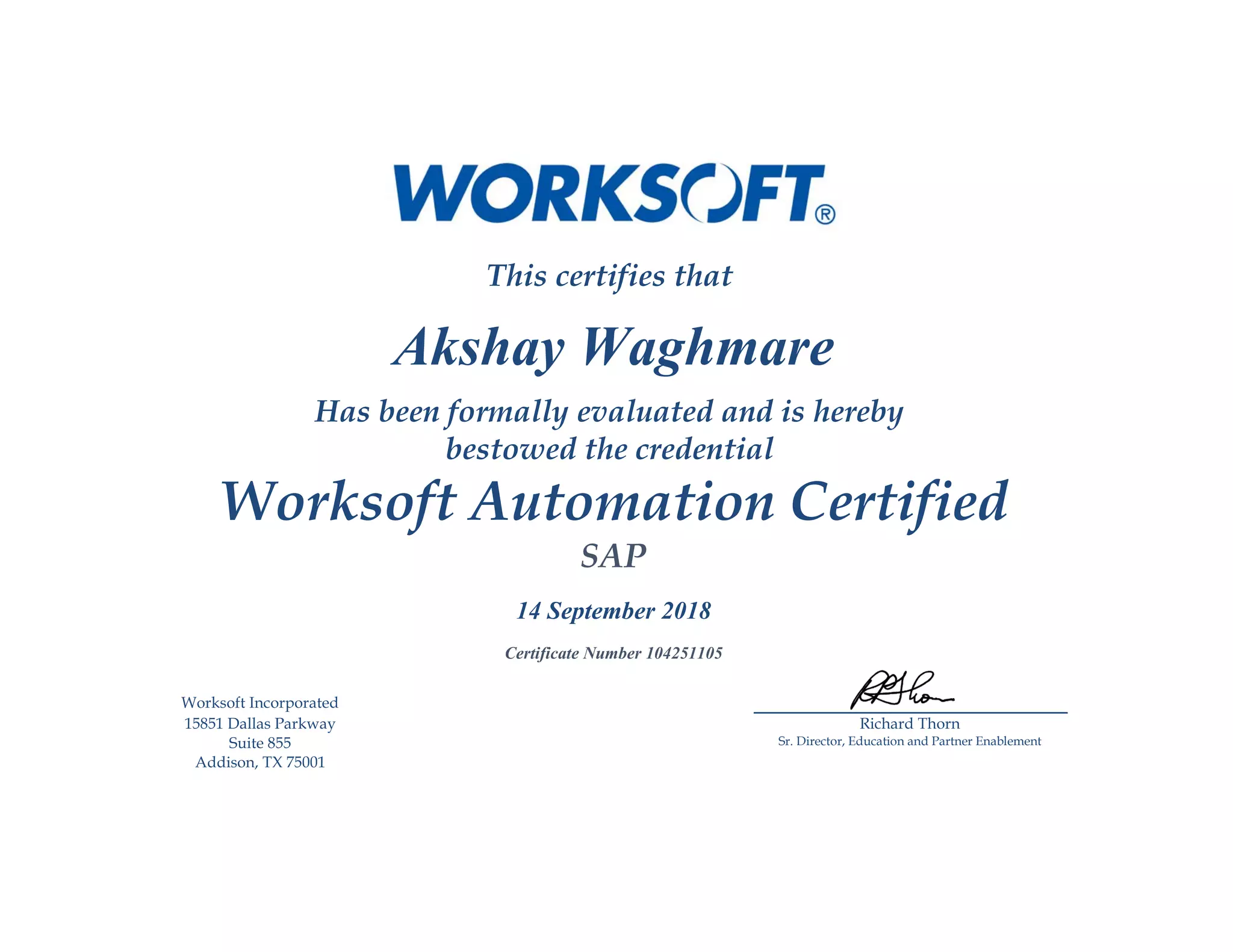 Akshay Waghmare Certificate_Worksoft_Sap | PDF