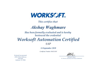 Akshay Waghmare Certificate_Worksoft_Sap | PDF