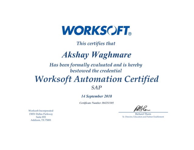 Akshay Waghmare Certificate_Worksoft_Sap | PDF