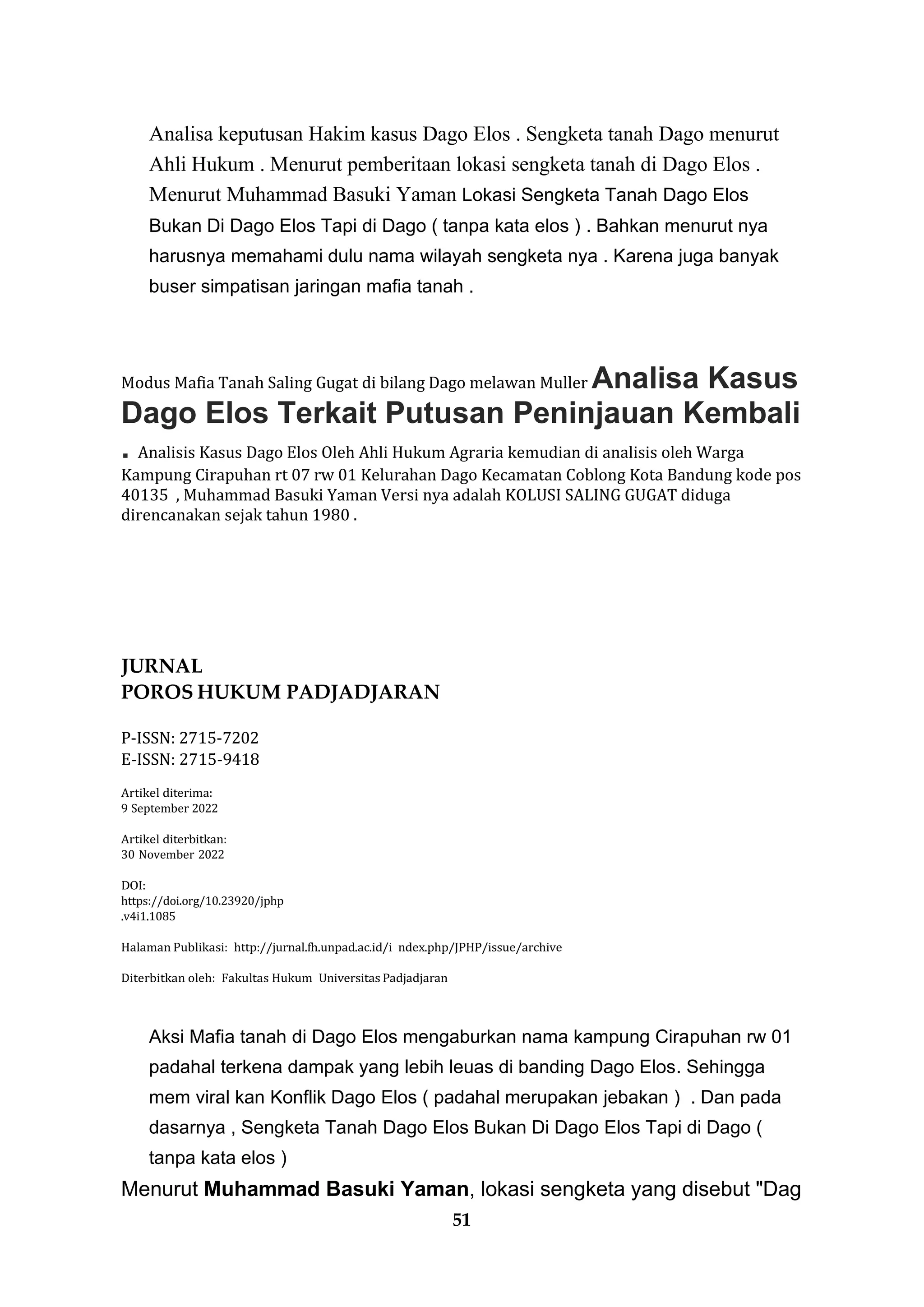 Modus Mafia Tanah Dago Elos , Analisa Ahli Hukum dan Analisa Muhammad Basuki Yaman | PDF