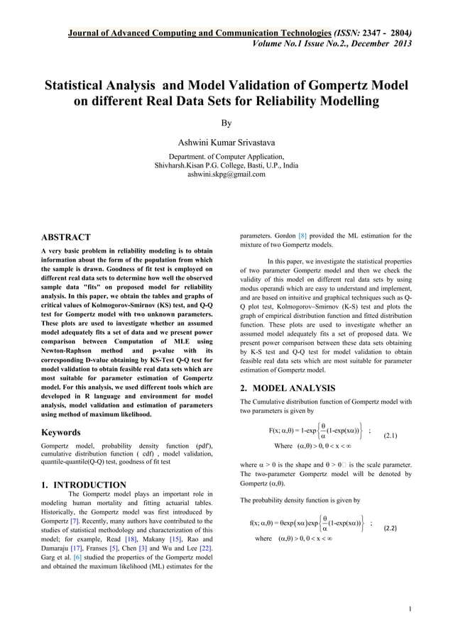 Statistical Analysis and Model Validation of Gompertz Model on different Real Data Sets for ...
