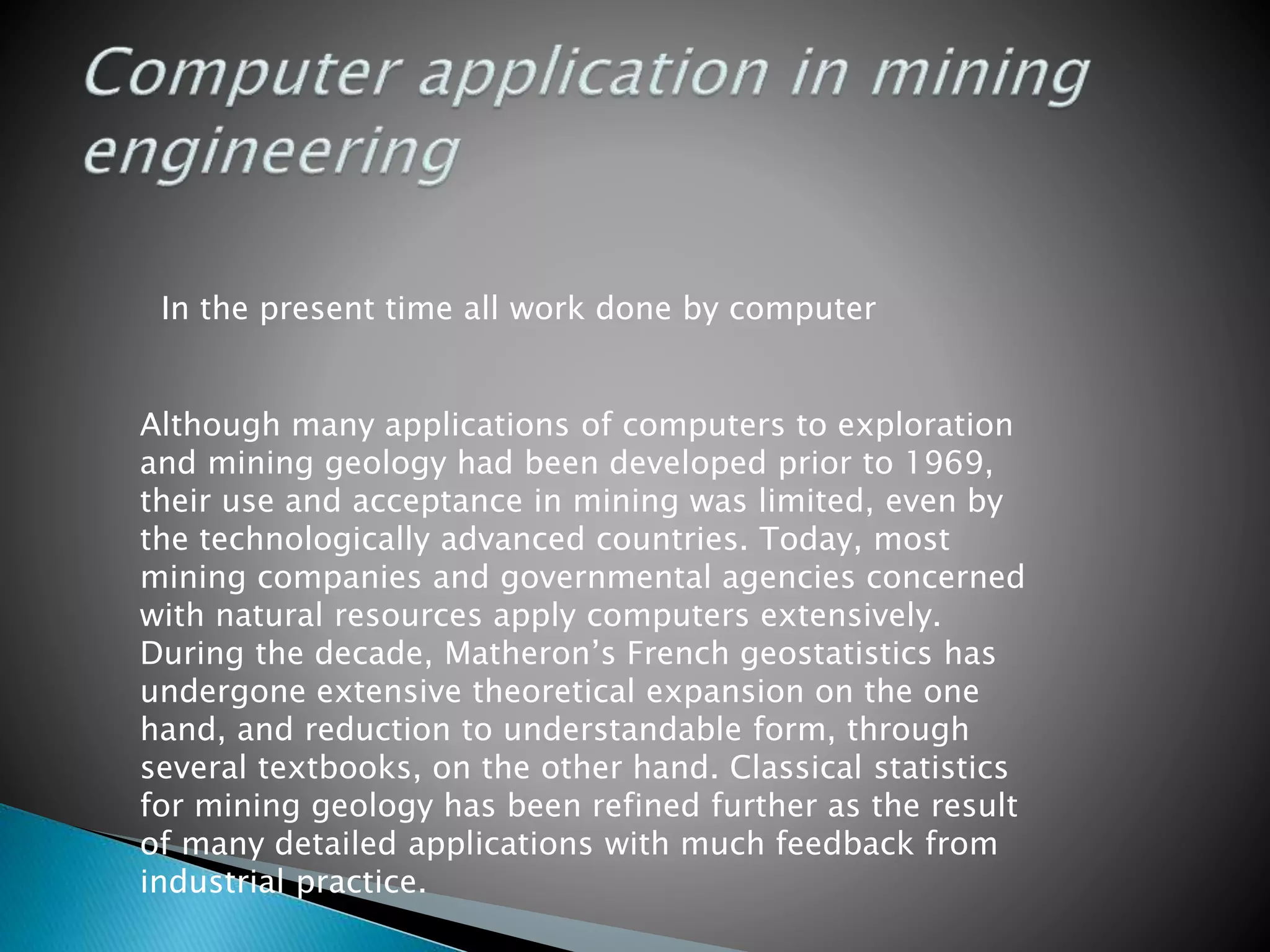Computer Applications in Mining Engineering, AKS University | PPTX ...