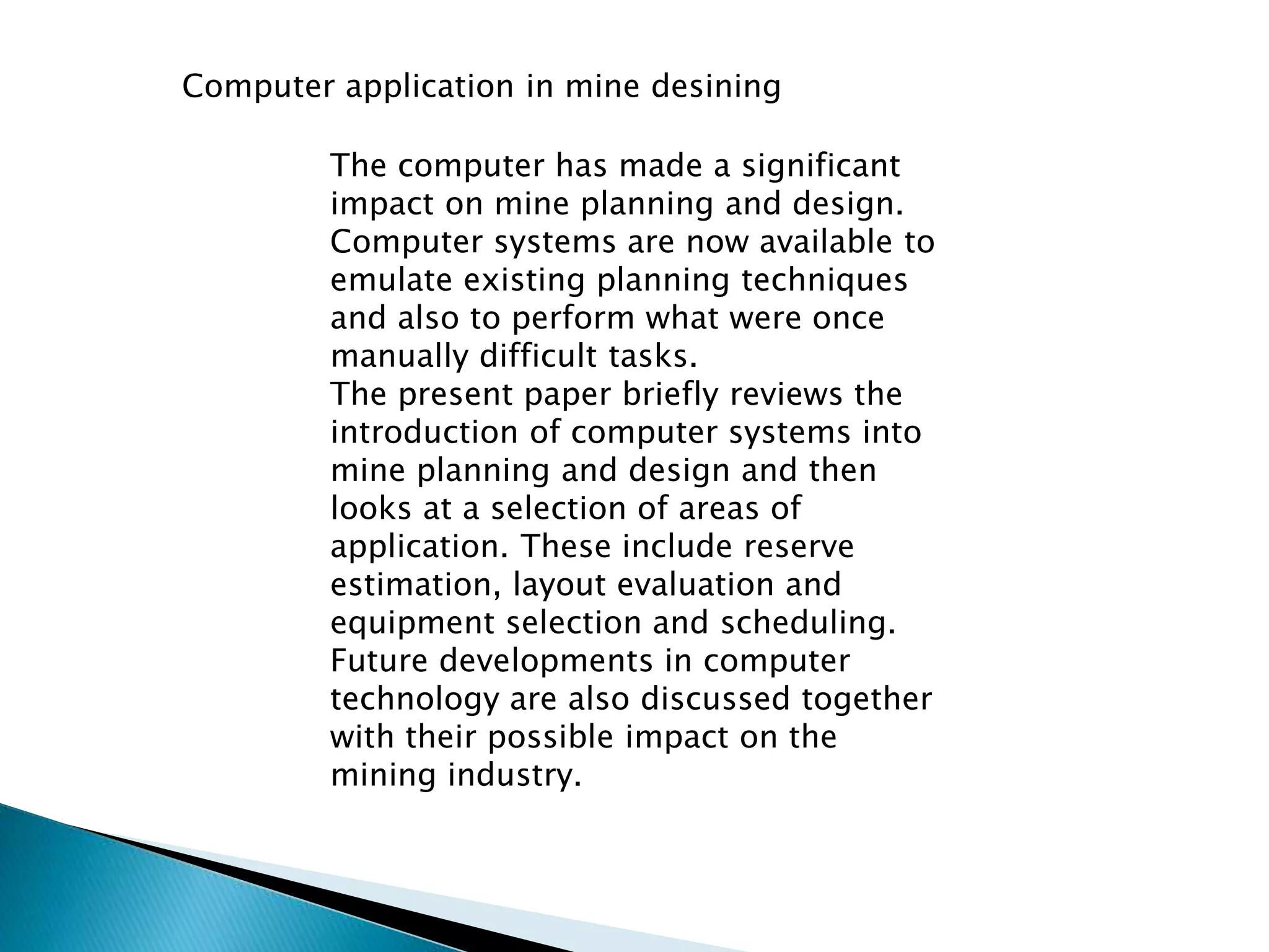 Computer Applications in Mining Engineering, AKS University | PPTX
