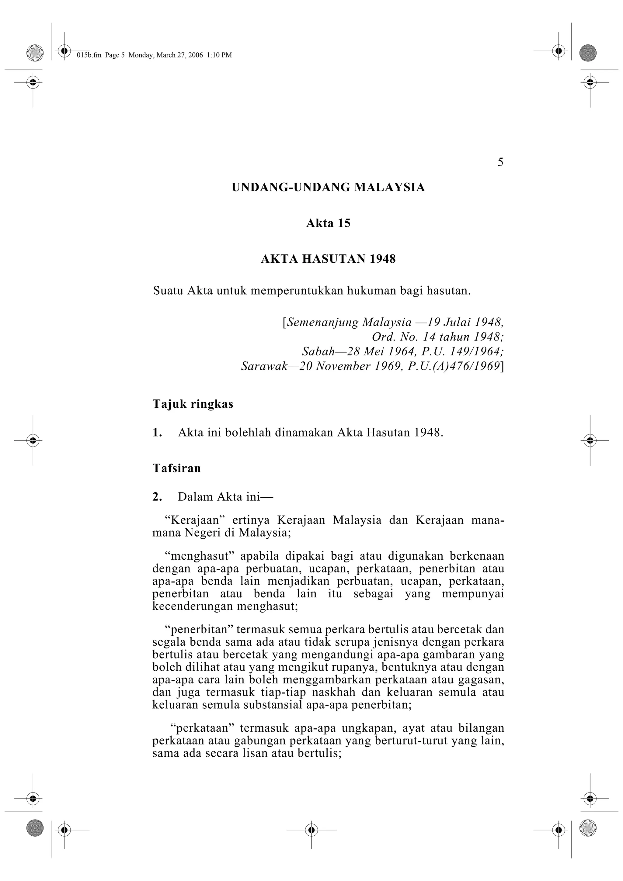 Akta 15 akta hasutan | PDF