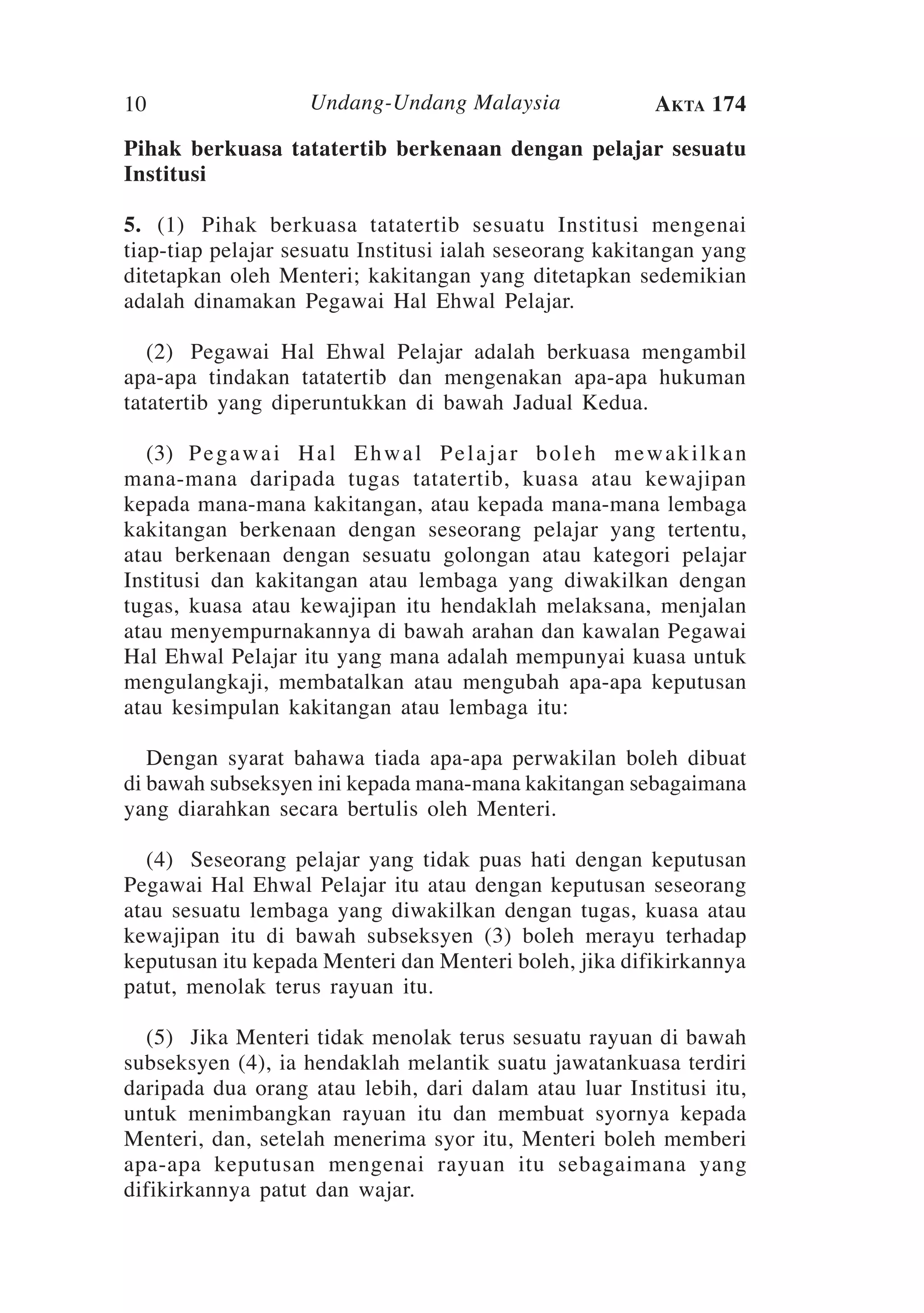 Akta 174 - Akta Institusi-Institusi Pelajaran 1976 | PDF