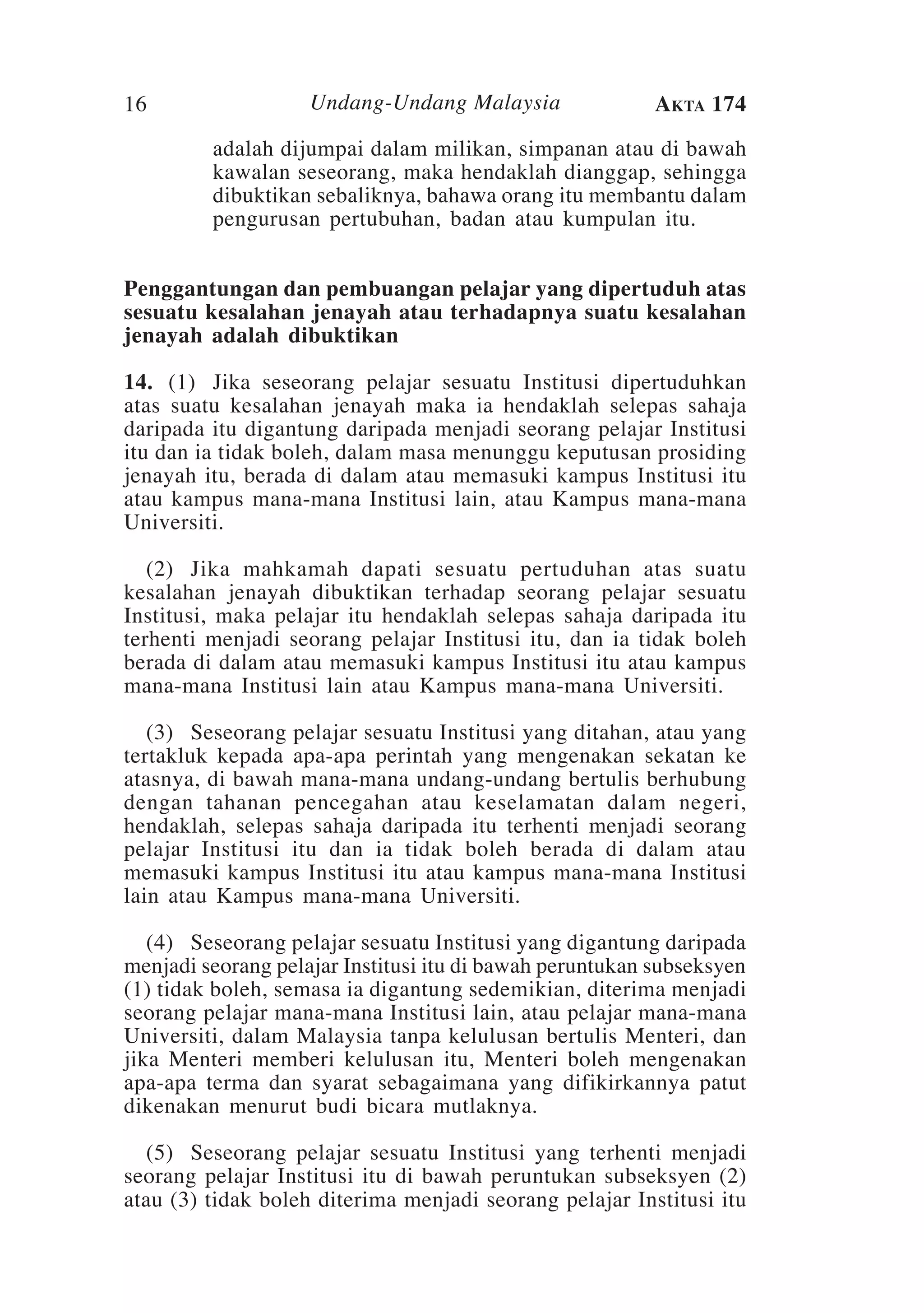 Akta 174 - Akta Institusi-Institusi Pelajaran 1976 | PDF