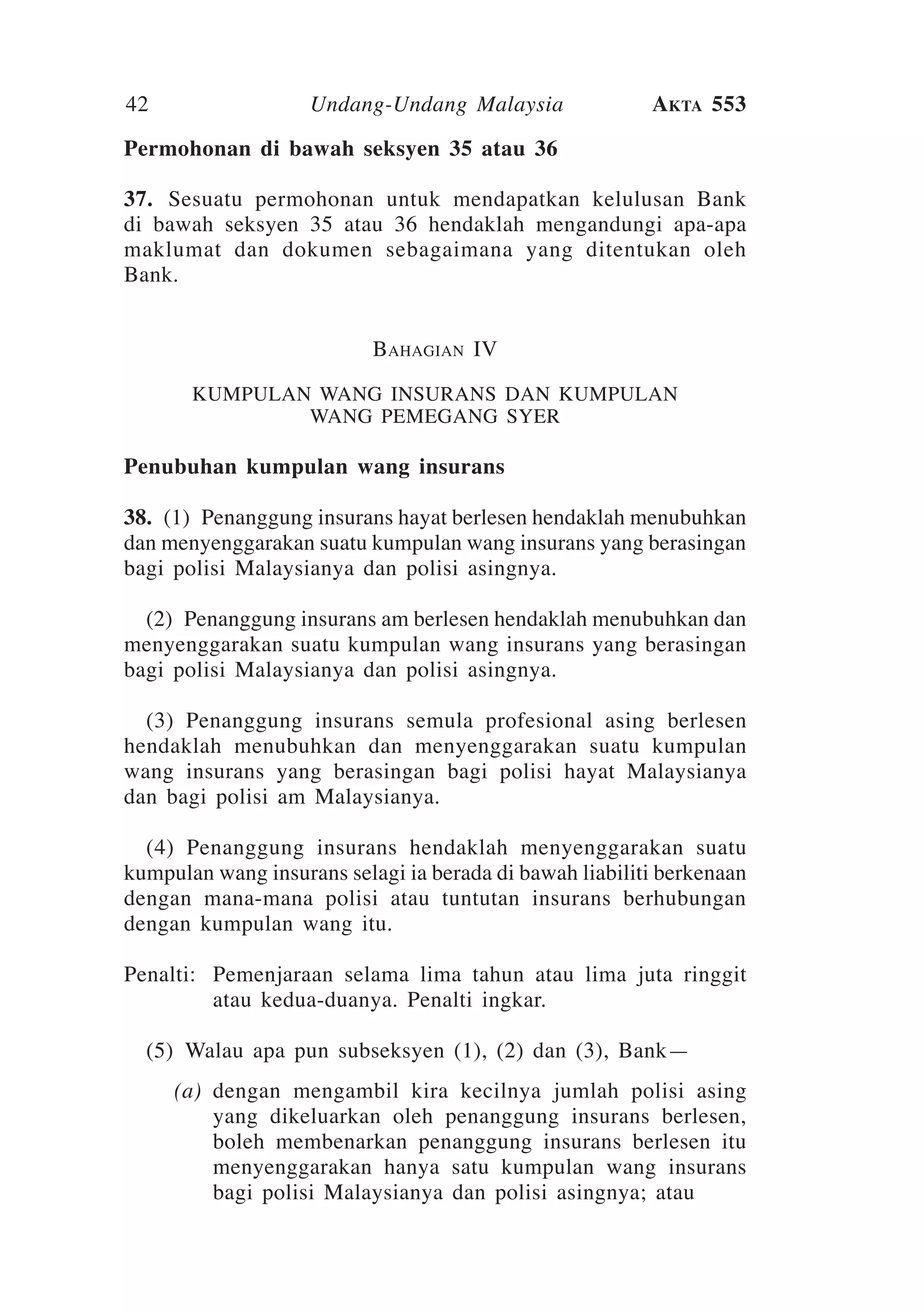 Malaysian Insurance Act - Akta 553 | PDF