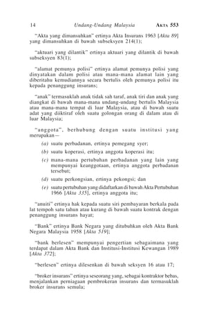 Malaysian Insurance Act - Akta 553 | PDF