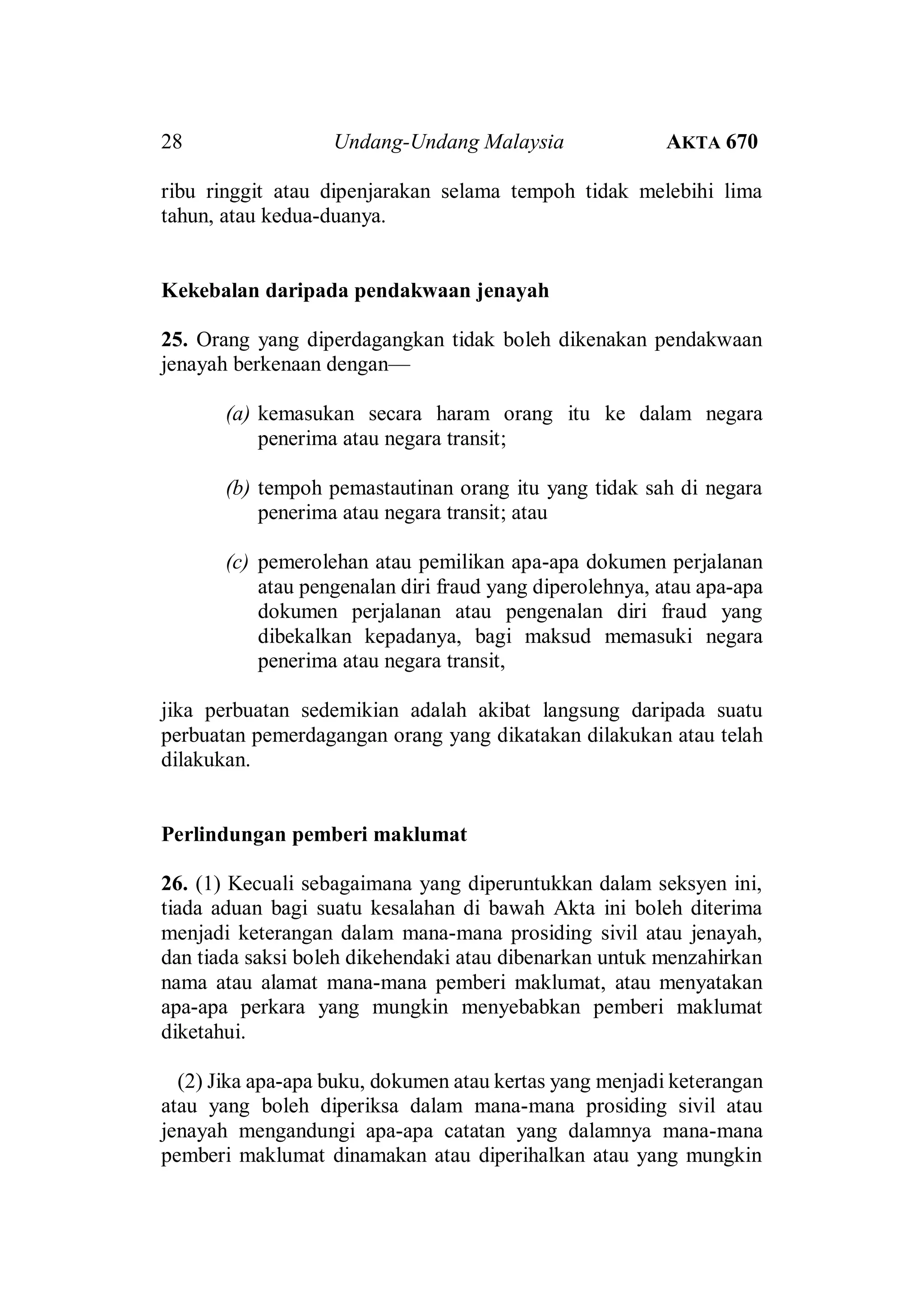 Akta Antipemerdegangan dan Penyeludupan Migran (ATIPSOM) Akta 670 | PDF