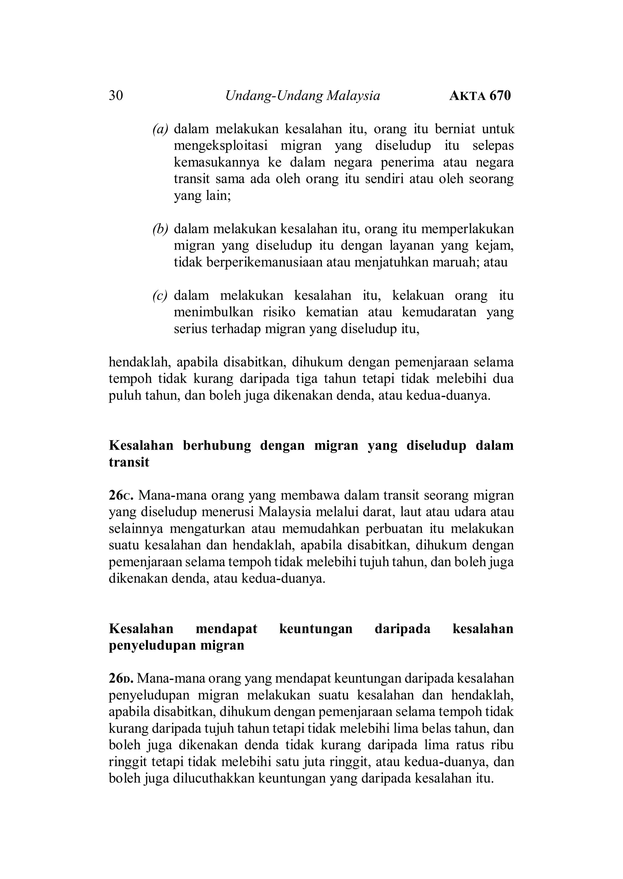 Akta Antipemerdegangan dan Penyeludupan Migran (ATIPSOM) Akta 670 | PDF