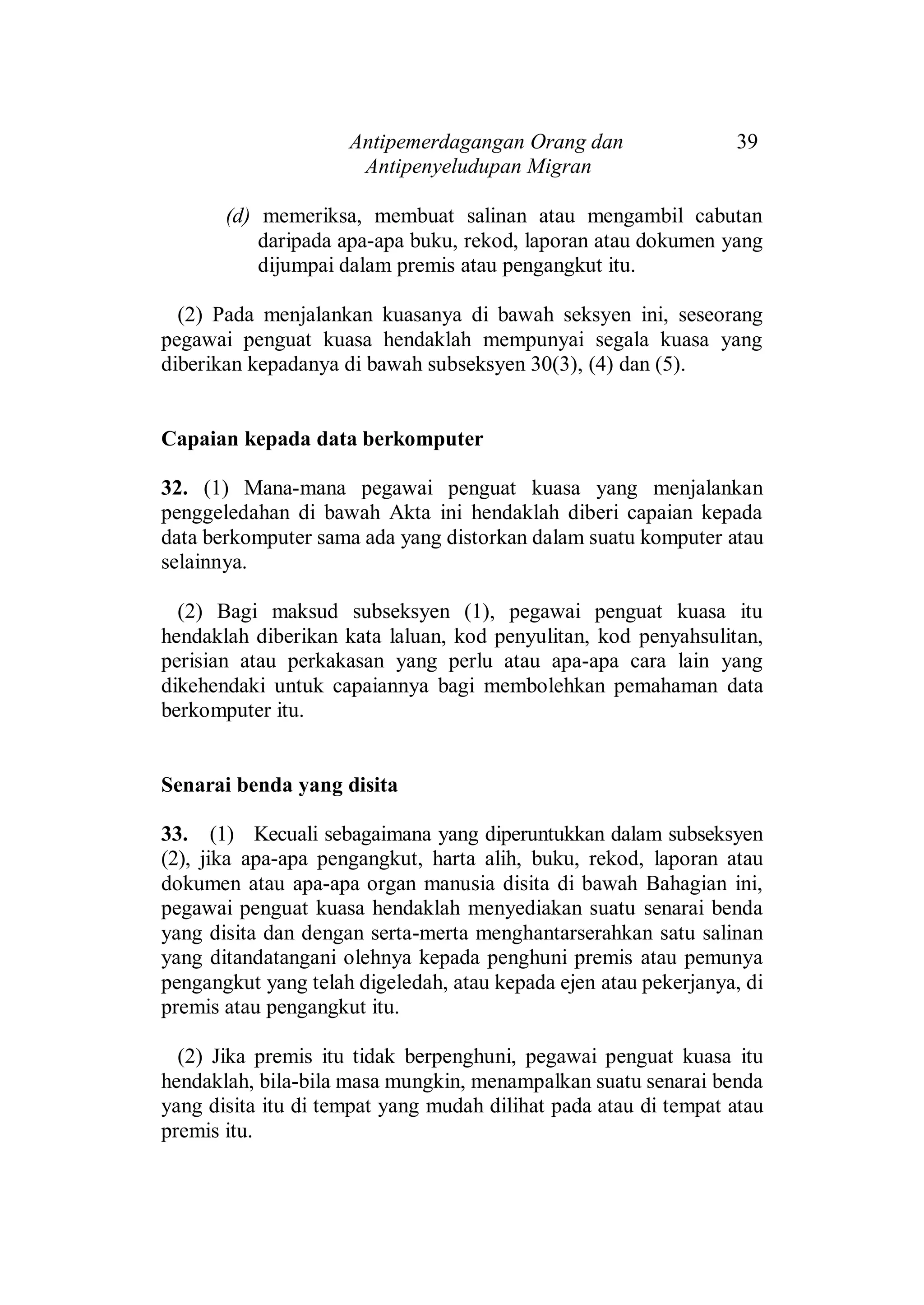 Akta Antipemerdegangan dan Penyeludupan Migran (ATIPSOM) Akta 670 | PDF