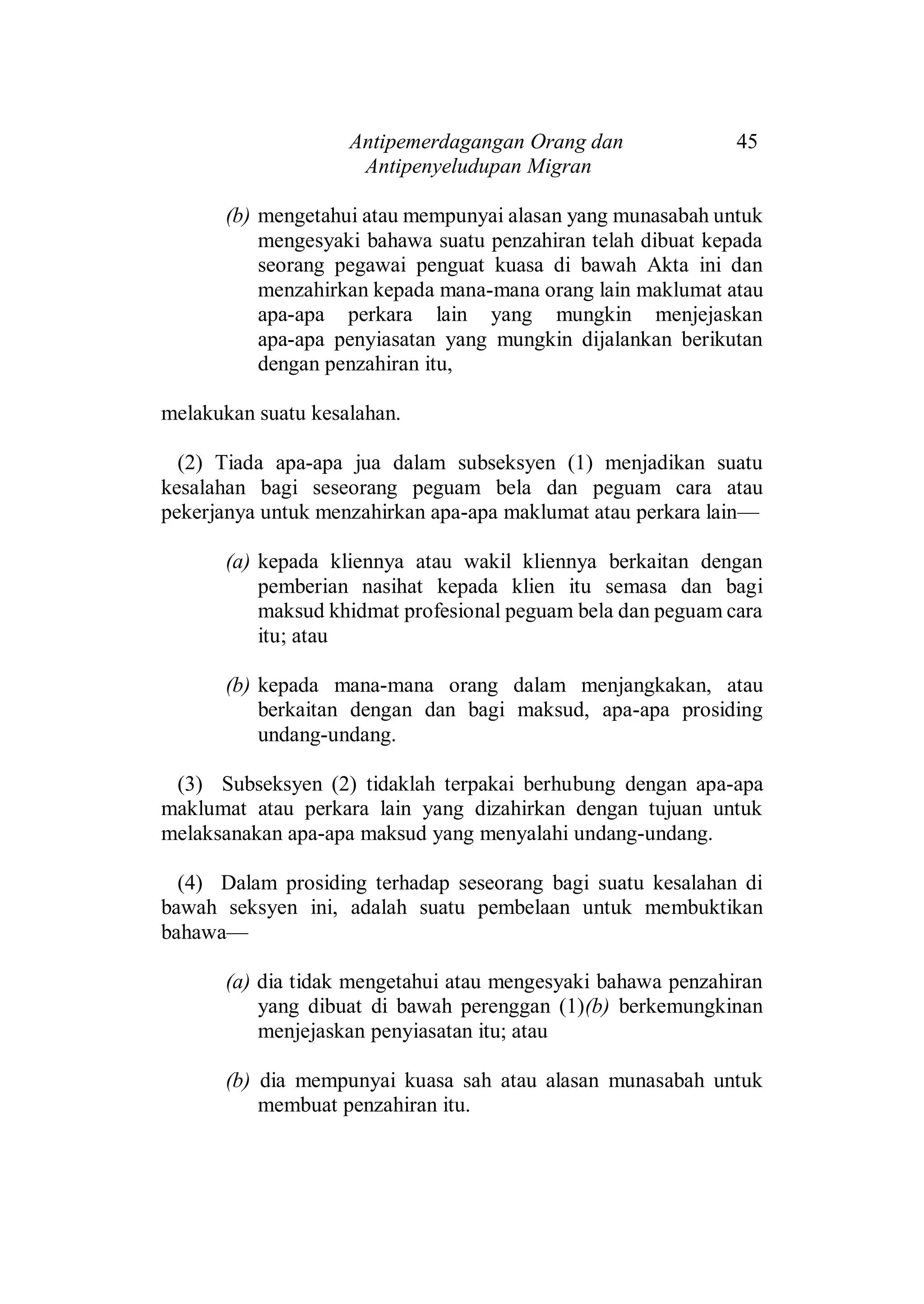 Akta Antipemerdegangan dan Penyeludupan Migran (ATIPSOM) Akta 670 | PDF