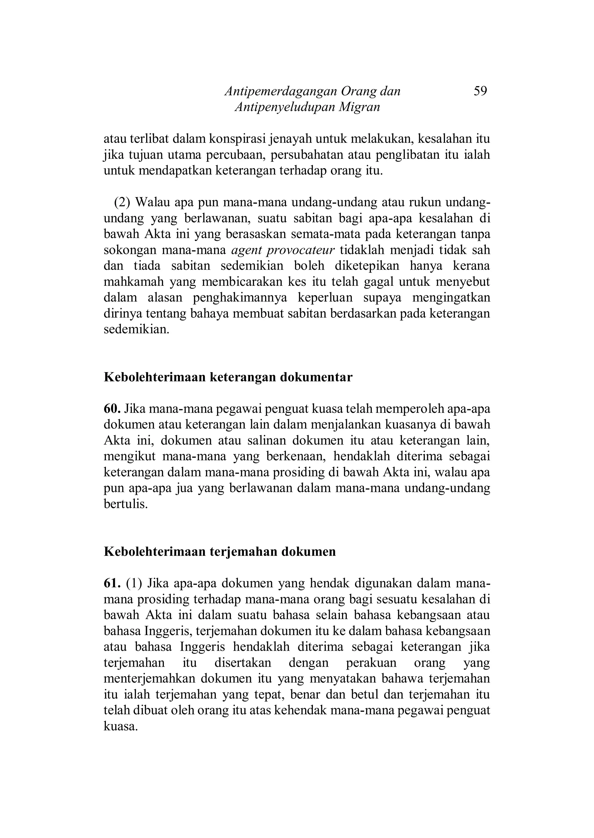 Akta Antipemerdegangan dan Penyeludupan Migran (ATIPSOM) Akta 670 | PDF