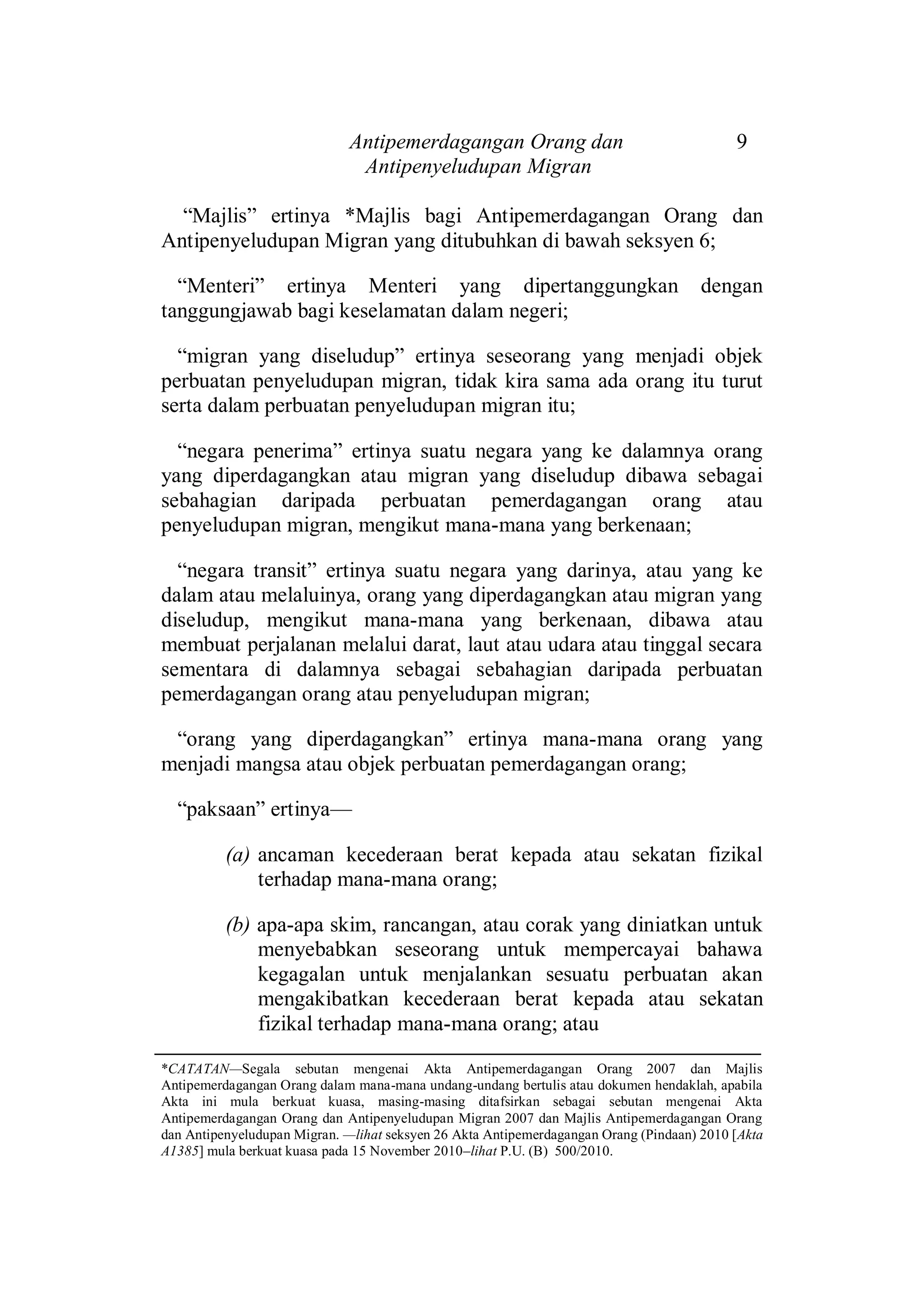 Akta Antipemerdegangan dan Penyeludupan Migran (ATIPSOM) Akta 670 | PDF