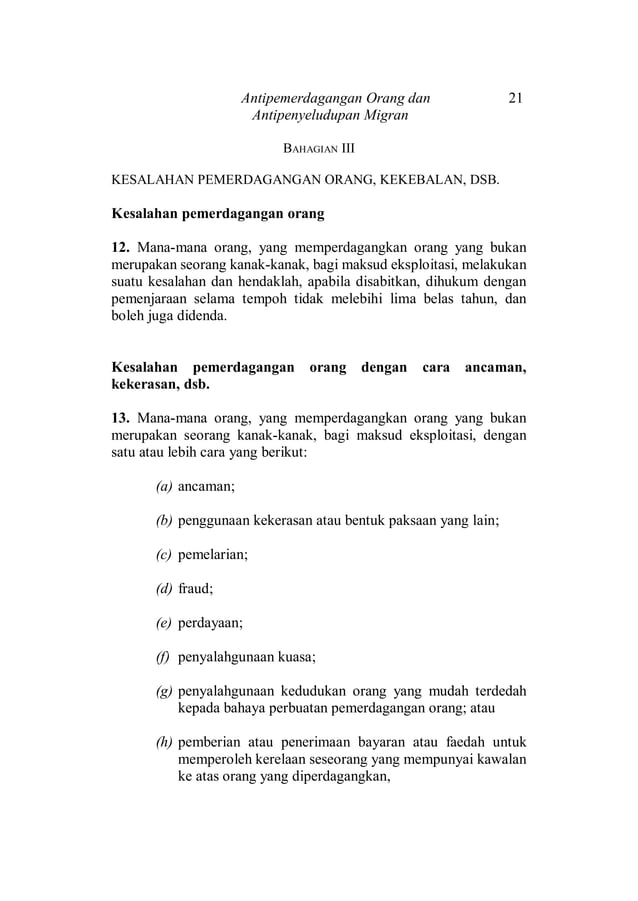 Akta Antipemerdegangan dan Penyeludupan Migran (ATIPSOM) Akta 670 | PDF