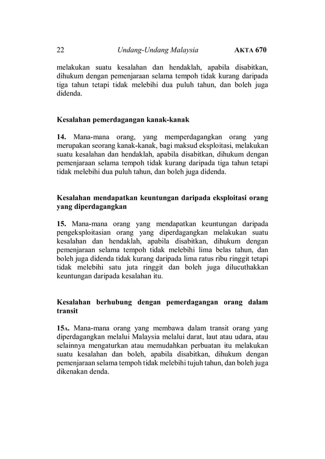 Akta Antipemerdegangan dan Penyeludupan Migran (ATIPSOM) Akta 670 | PDF