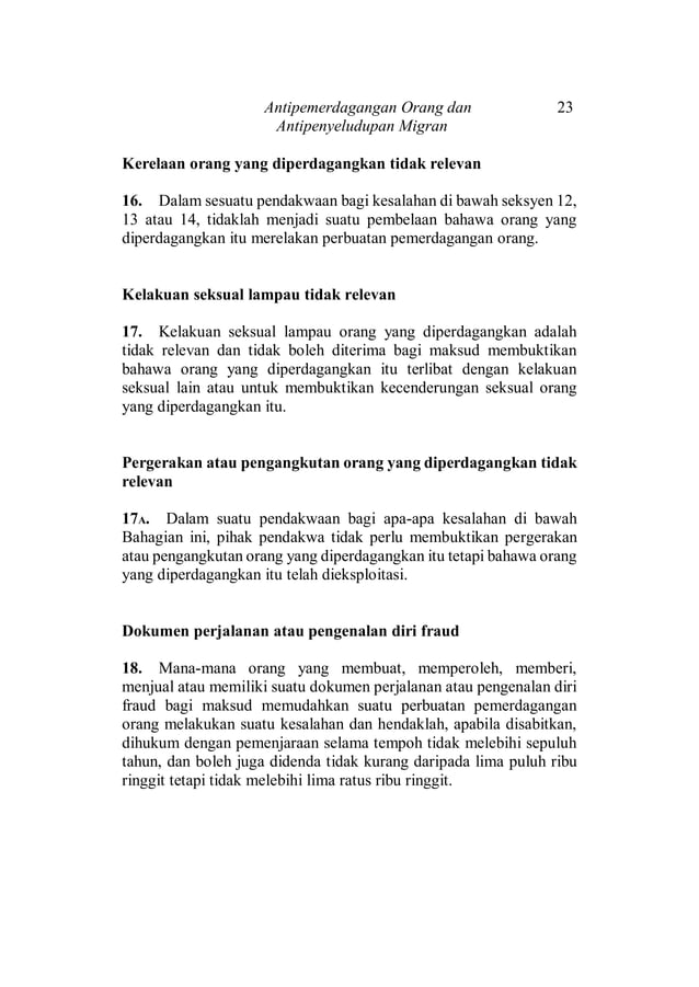 Akta Antipemerdegangan dan Penyeludupan Migran (ATIPSOM) Akta 670 | PDF