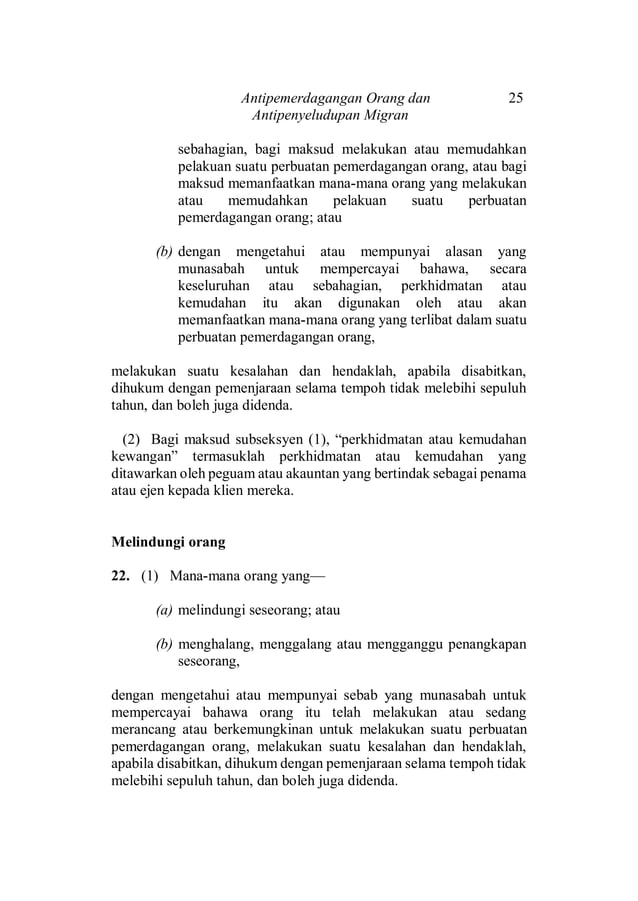 Akta Antipemerdegangan dan Penyeludupan Migran (ATIPSOM) Akta 670 | PDF