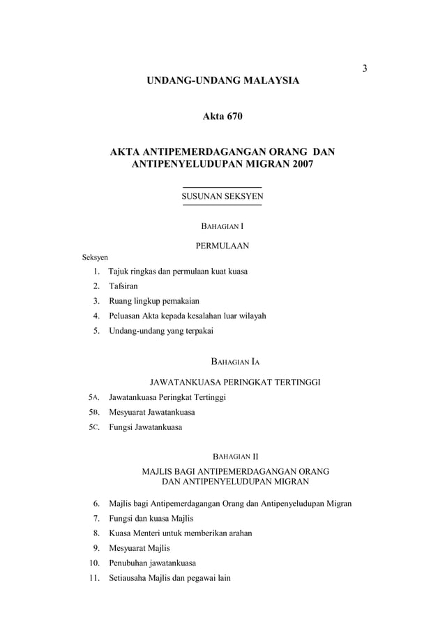 Akta Antipemerdegangan dan Penyeludupan Migran (ATIPSOM) Akta 670 | PDF