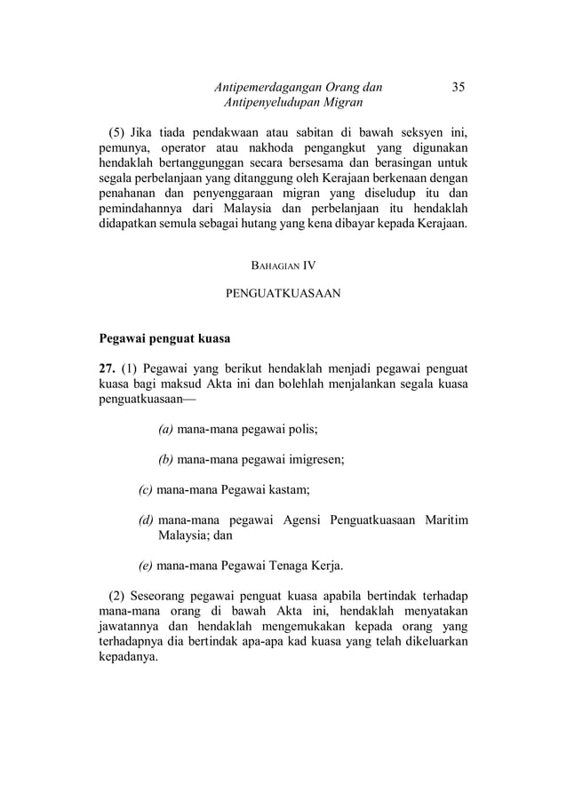 Akta Antipemerdegangan dan Penyeludupan Migran (ATIPSOM) Akta 670 | PDF