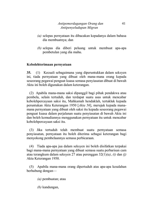 Akta Antipemerdegangan dan Penyeludupan Migran (ATIPSOM) Akta 670 | PDF