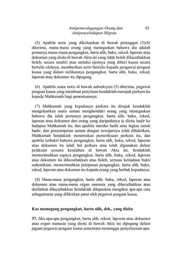 Akta Antipemerdegangan dan Penyeludupan Migran (ATIPSOM) Akta 670 | PDF