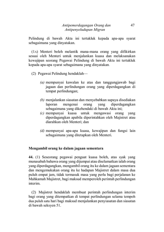 Akta Antipemerdegangan dan Penyeludupan Migran (ATIPSOM) Akta 670 | PDF