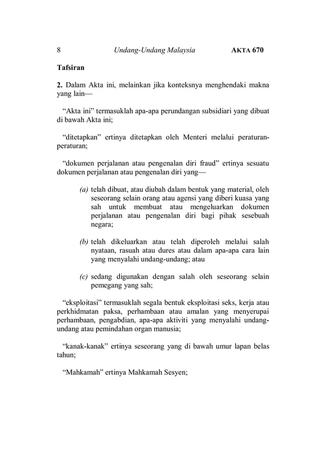Akta Antipemerdegangan dan Penyeludupan Migran (ATIPSOM) Akta 670 | PDF