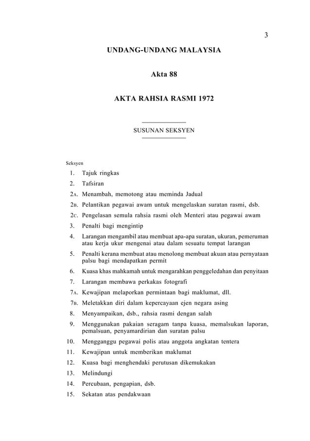 Akta 88 - Akta Rahsia Rasmi 1972 | PDF