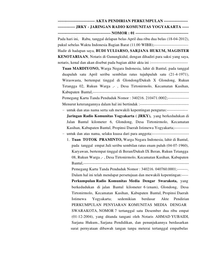 Contoh Akta Perkumpulan - Books King