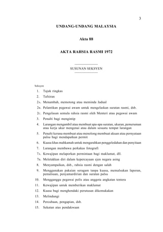 Undang- Undang Malaysia Akta Rahsia Rasmi 1972 Akta 88 | PDF