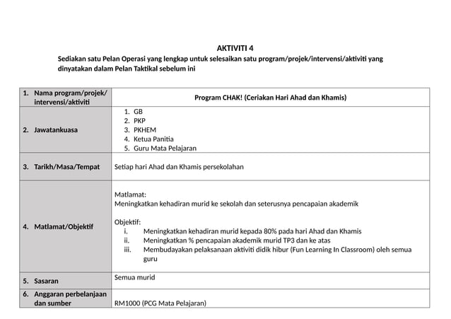 Pelan Strategik, Pelan Operasi dan Pelan Taktikal | DOCX