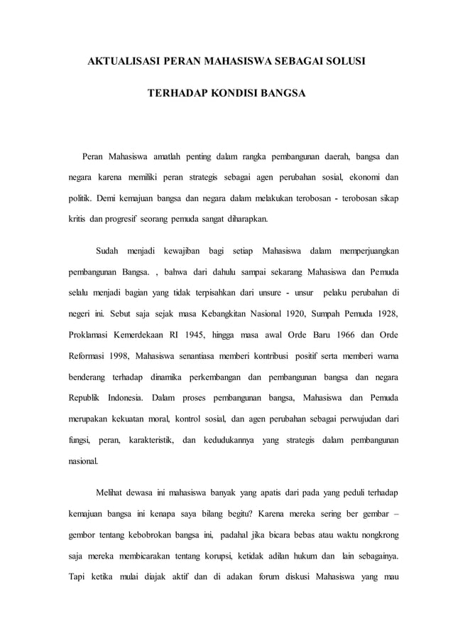 PERAN MAHASISWA MEMBANGUN BANGSA | PDF