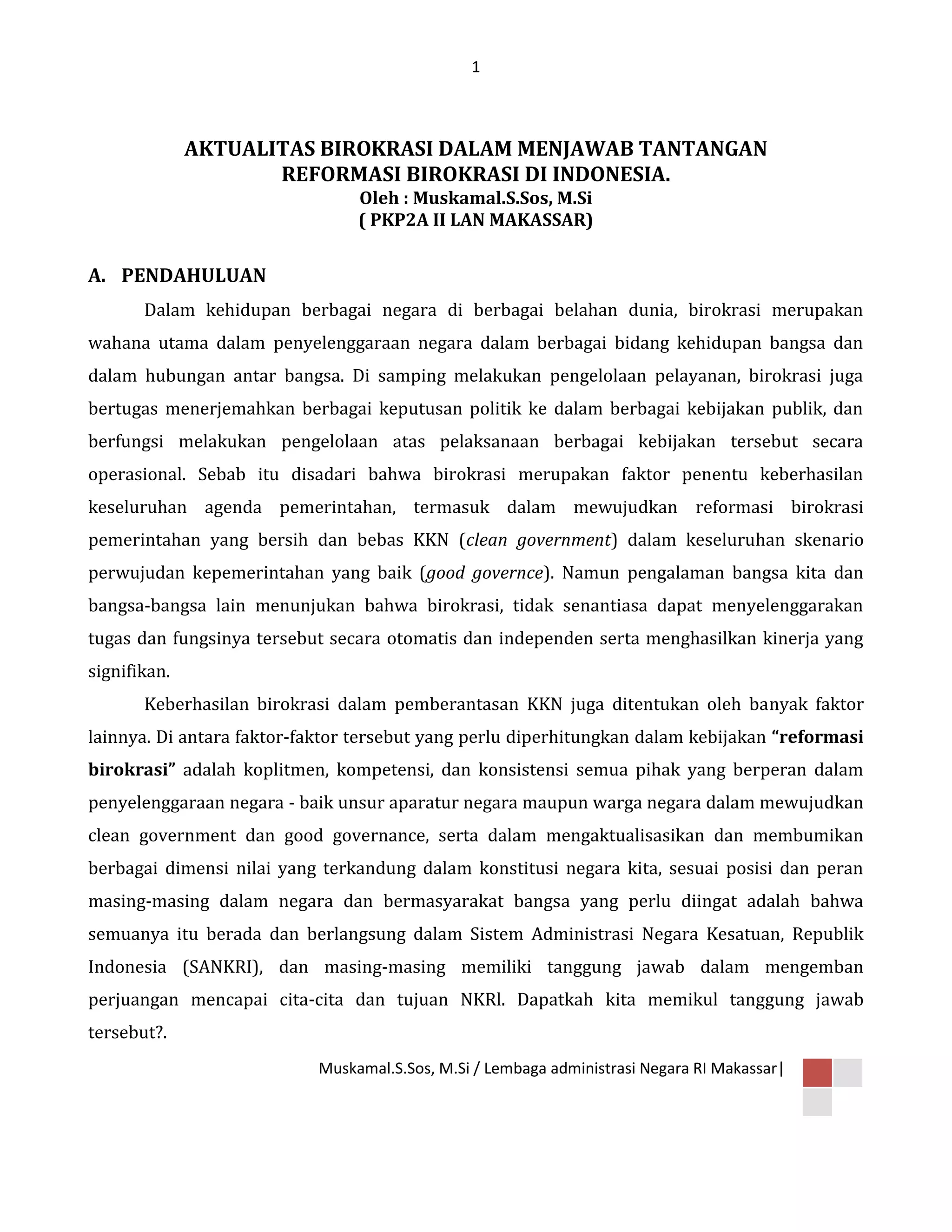 Aktualitas Birokrasi Dalam Menjawab Tantangan Reformasi Birokarasi ...