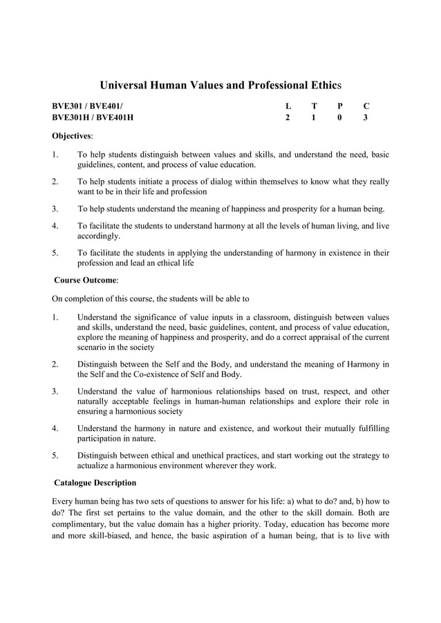 Universal Human Values Syllabus for AKTU | PDF | Hinduism | Religion & Spirituality