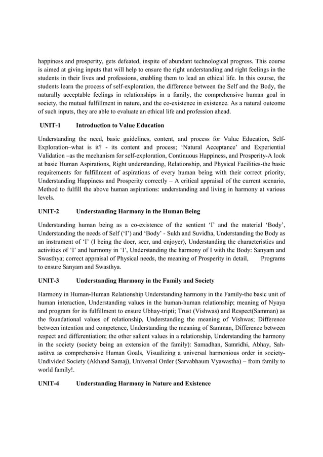 Universal Human Values Syllabus for AKTU | PDF | Hinduism | Religion & Spirituality