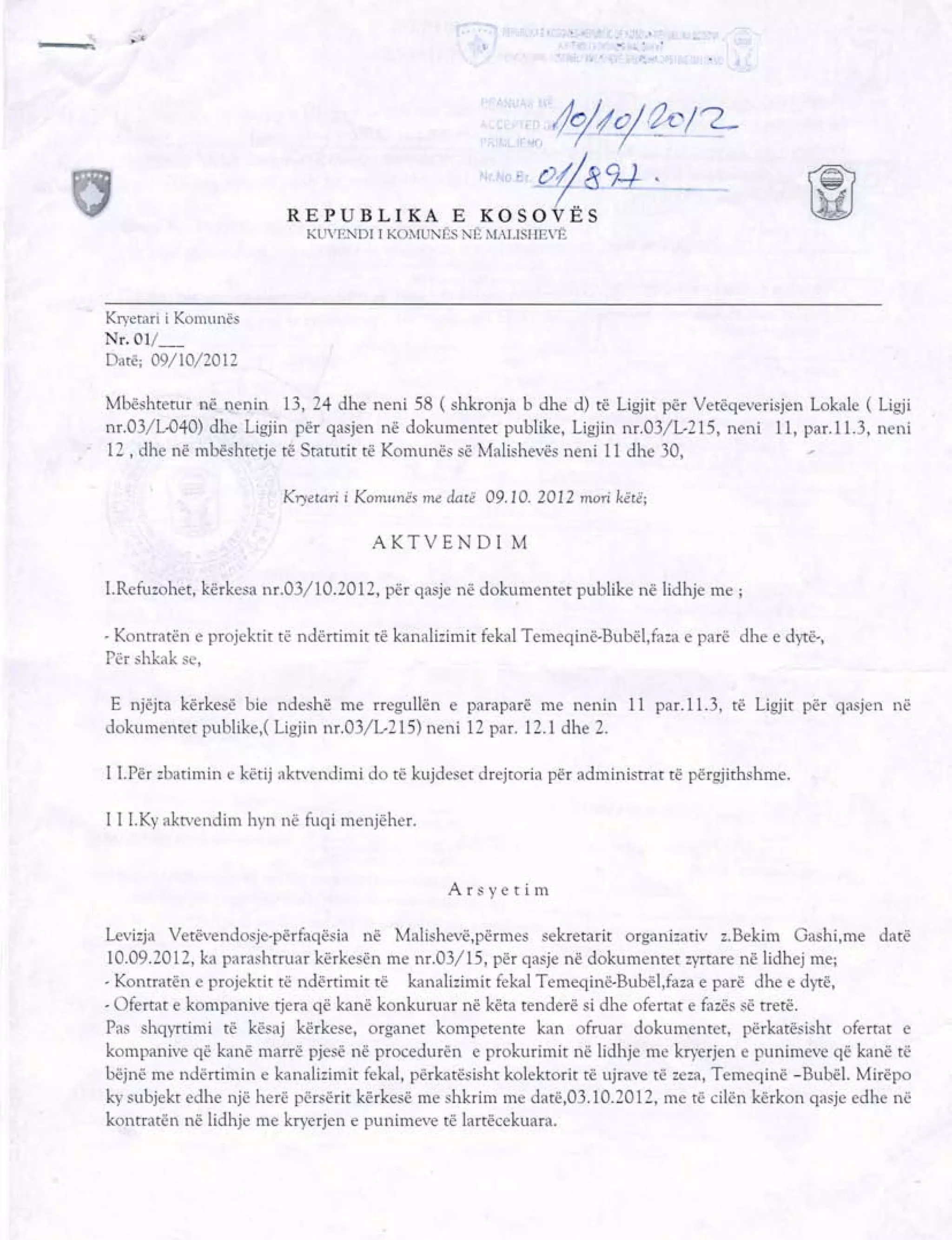 Aktvendim i komunes_se_malisheves | PDF