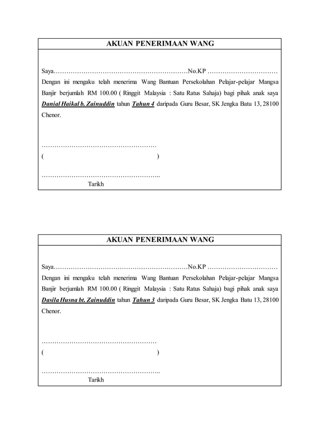 Akuan penerimaan wang | DOCX