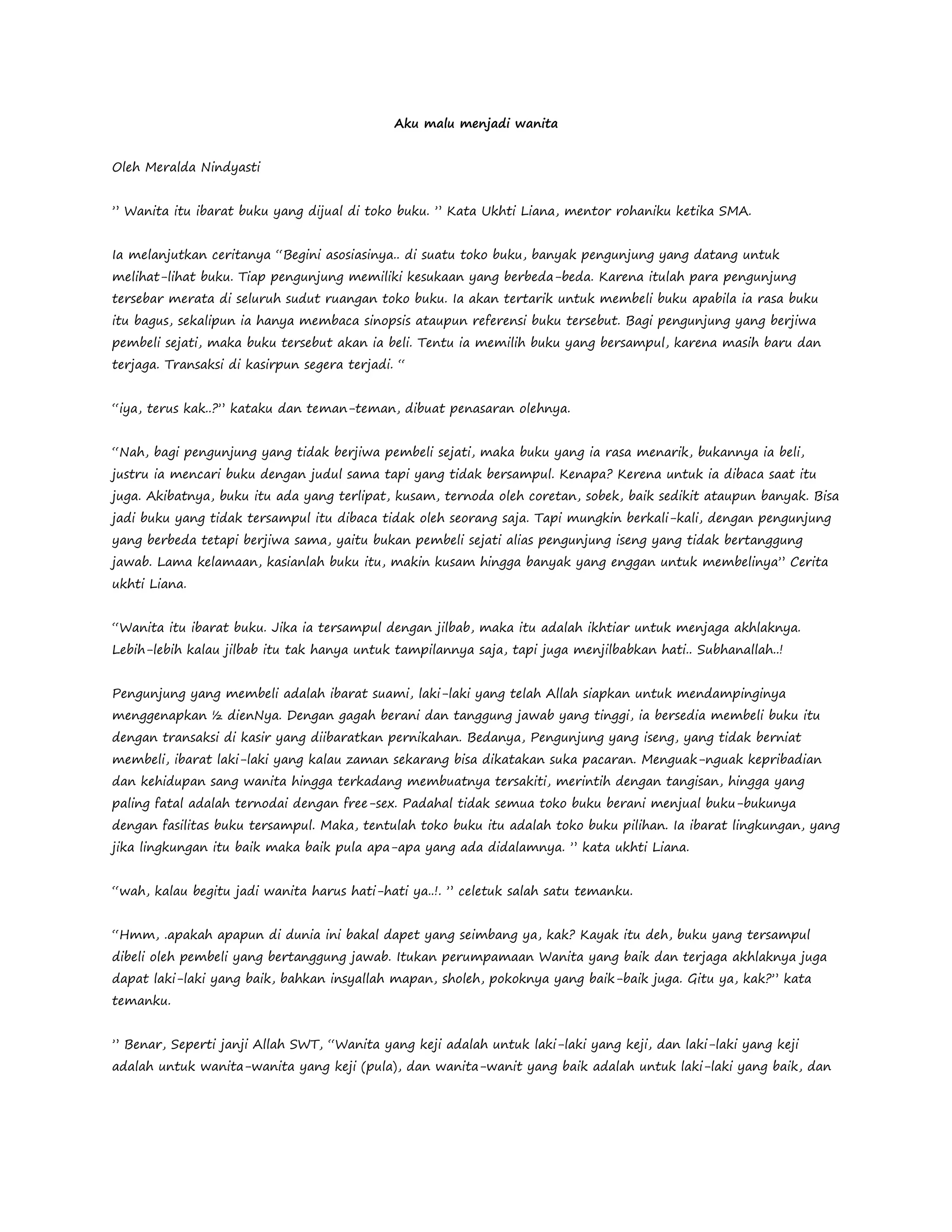 Aku malu menjadi wanita | DOCX
